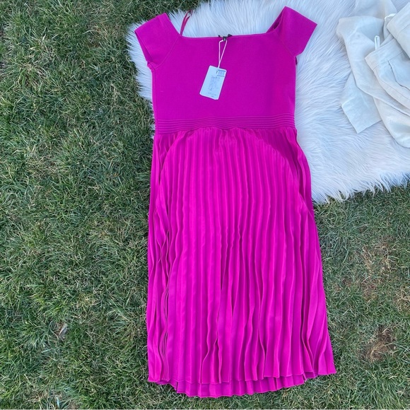Ted Baker Dresses Ted Baker Pink Knitted Bodice Bardot Reniqa Pleated Midi Dress 5 Nwt